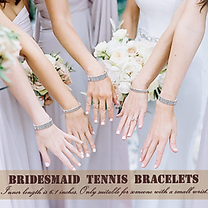 EIELO 6 Pcs Rhinestone Stretch Bracelet for Women Sparkly Clear Crystal Wedding Bridal Bridesmaid Stretch Bracelet Jewelry Stackable Elastic Pearl Multilayer Strand Link Tennis Bracelets Set