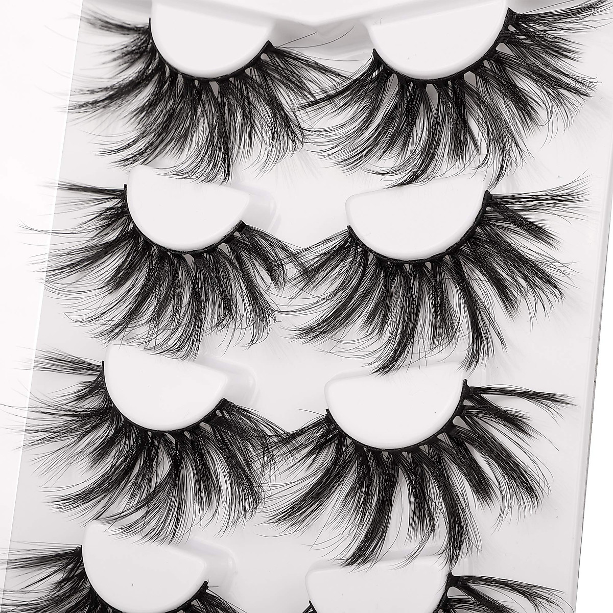 Pleell 25MM Lashes Mink Fluffy Wispy False Eyelashes Pack 3D Dramatic Long Volume Eyelashes 4 Pairs