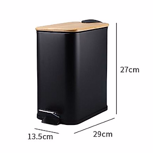 Step Trash Can with Bamboo Lid Kitchen Wastebasket Rubbish Container Modern Foot Pedal Garbage Bin for Sunroom Entryway Home, Black