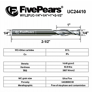 FivePears Up Cut Spiral Router Bit for CNC, 1/4 inch Cutting Diameter and 1 inch Cutting Length 1/4 inch Shank Carbide End Mill Router Bit for Wood Carving Engraving Grinding Grooving