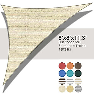 ECOOPTS 8'x8'x11' Sun Shade Sail Right Triangle Canopy Cover for Outdoor Patio Pergola Backyard Garden 180GSM HDPE Fabric 95% UV Blockage (Beige)