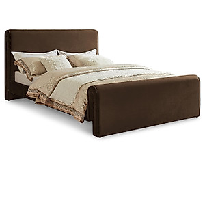 Meridian Furniture SloanBrown-F Sloan Collection Modern | Contemporary Velvet Upholstered Full Bed with Rich Soft Brown Velvet, Curved Headboard and Footboard, 59.5" W x 92" D x 45" H, Brown, Full