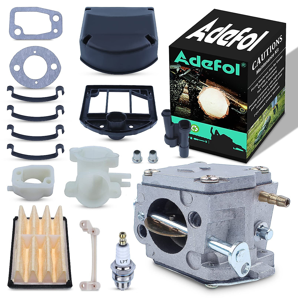 Adefol Carburetor Carb for Husqvarna 61 266 268 272 272XP Chainsaw with Bracket Air Filter Intake Manifold Gasket Spark Plug Elbow Grommet Kit