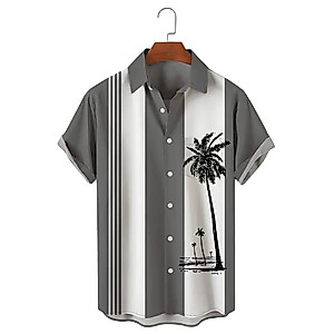 Romever Coconut Tree Print Hawaiian Shirts for Men Short Sleeve Tropical Vacation Beach Button Down Shirts Men (Tree2,3X-Large)