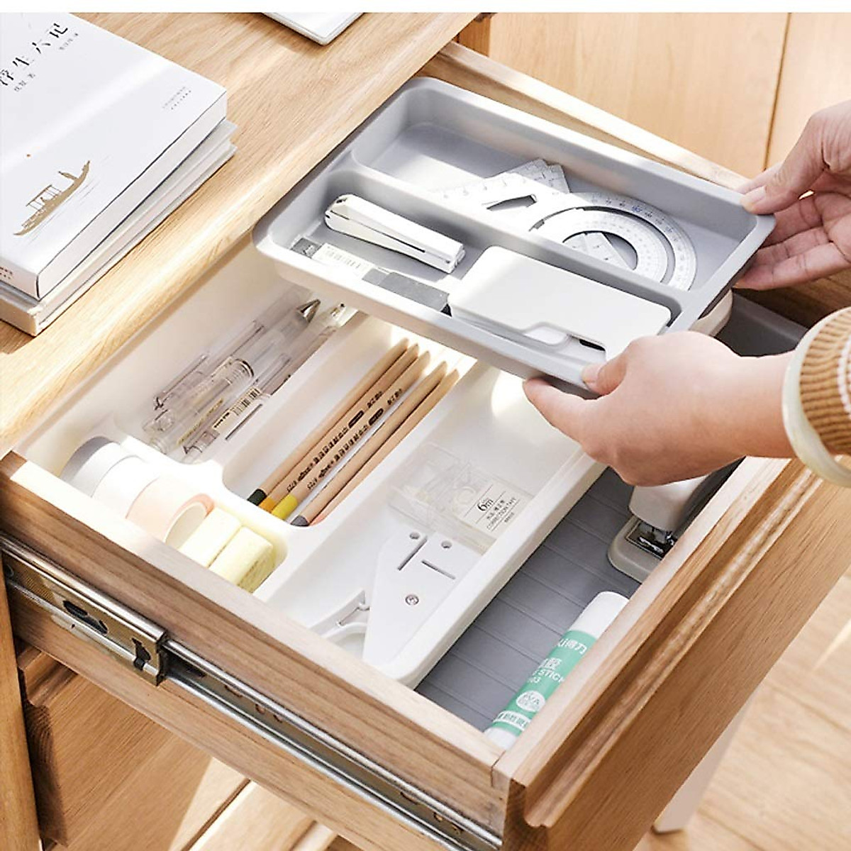 LSXLSD Three-Piece Drawer Storage Box Desk Separation and Finishing Free Combination Sundries Cosmetic Compartment Really Useful Storage (Color : Gray)