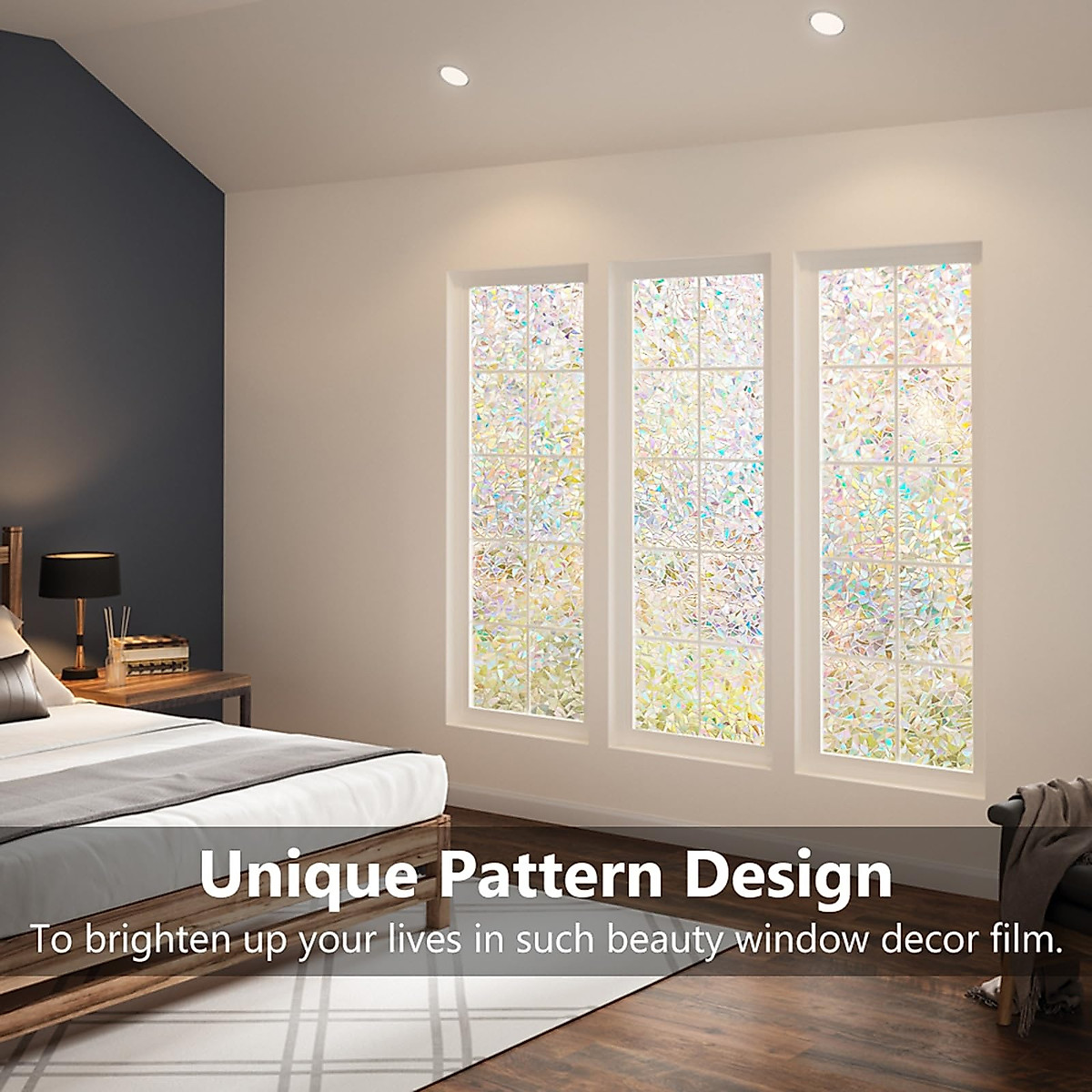 LEMON CLOUD Window Privacy Film, Decorative Window Film, Stained Glass Window Stickers, Rainbow Cling Holographic, Window Covering Prism Film, No Glue Frosted Half Moon Anti-UV(17.5 x 78.7 Inch)