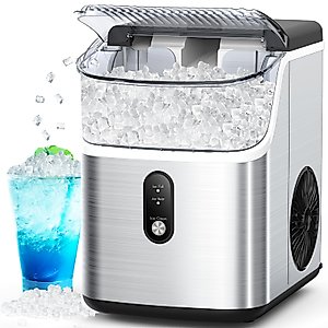 Joy Pebble Nugget Ice Maker Countertop, 10,000pcs/33lbs/Day, Portable Nugget Ice Maker Machine with Handle, Self-Cleaning, Handheld Ice Maker, Stainless Steel