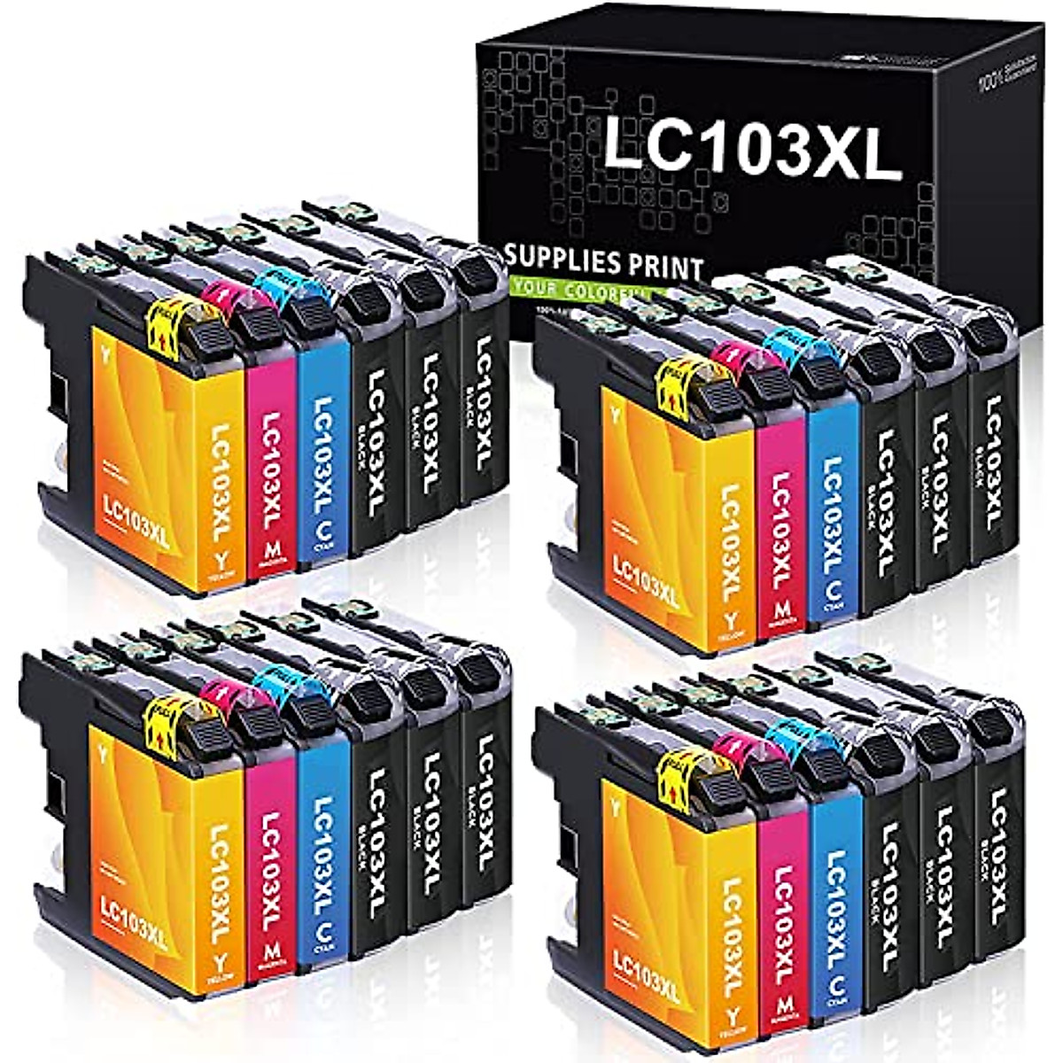 Compatible LC103XL Ink Cartridge Replacement for Brother LC103 LC103XL LC101 LC101XL, Compatible for Brother MFC J870DW J450DW J470DW J650DW J4410DW J4510DW J4710DW J6720DW Printer (24 Packs)
