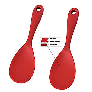 Silicone Rice Paddle Spoon Set of 2,Non Stick Heat Resistant Kitchen Gadge Rice Spoon,Rice Scooper,Rice Spatula,Rice Spoon Paddle,Rice Cooker Spoon,Works for Rice,Mashed Potato Or More (Red)