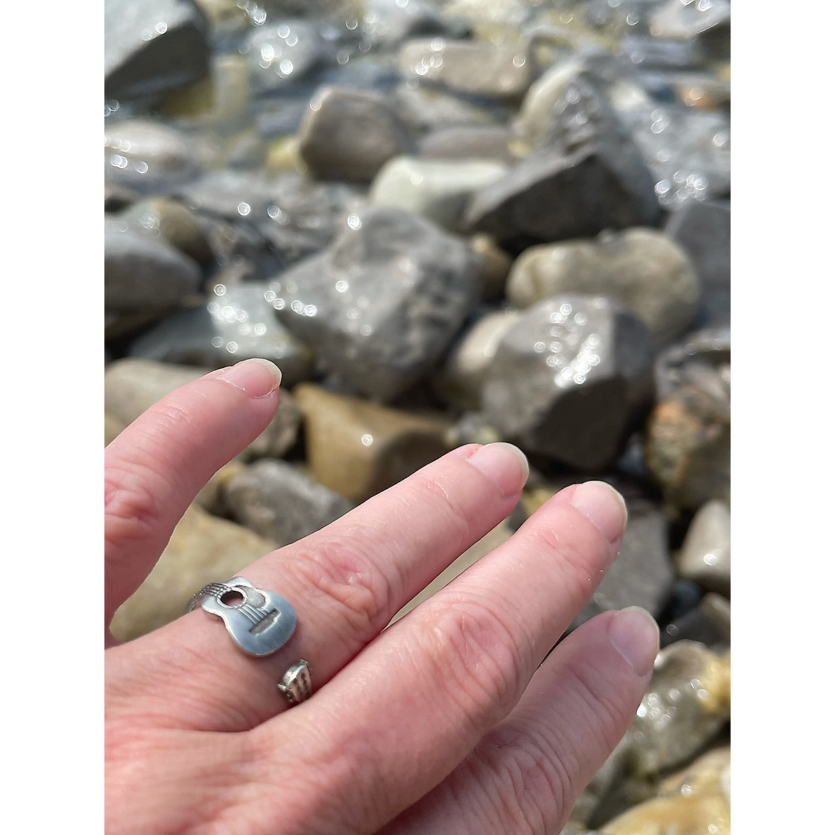 Whitney Howard Designs Guitar Ring for Men or Women - Minimalist Comfort Fit Open Adjustable Pewter Ring - Musician Guitar Player Gift