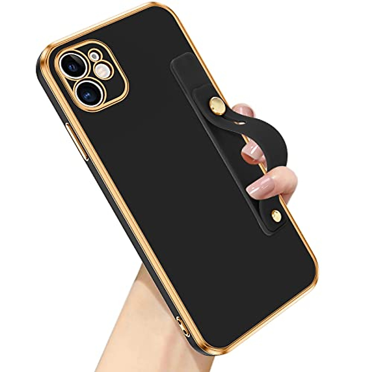BENTOBEN Compatible with iPhone 11 Case, Slim Luxury Electroplated Bumper Women Men Girl Protective Soft Case Cover with Strap for iPhone 11 6.1 inch,Black/Gold