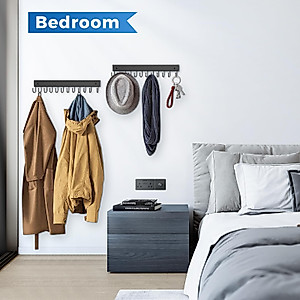 Belt Hanger Wall Mounted, Wooden Belt Organizer 2 Pack Max 24 Storage Capacity, 180° Rotating Space Saving Hangers for Ties, Tank Tops, Scarves, Bras, Keys, Bags Black