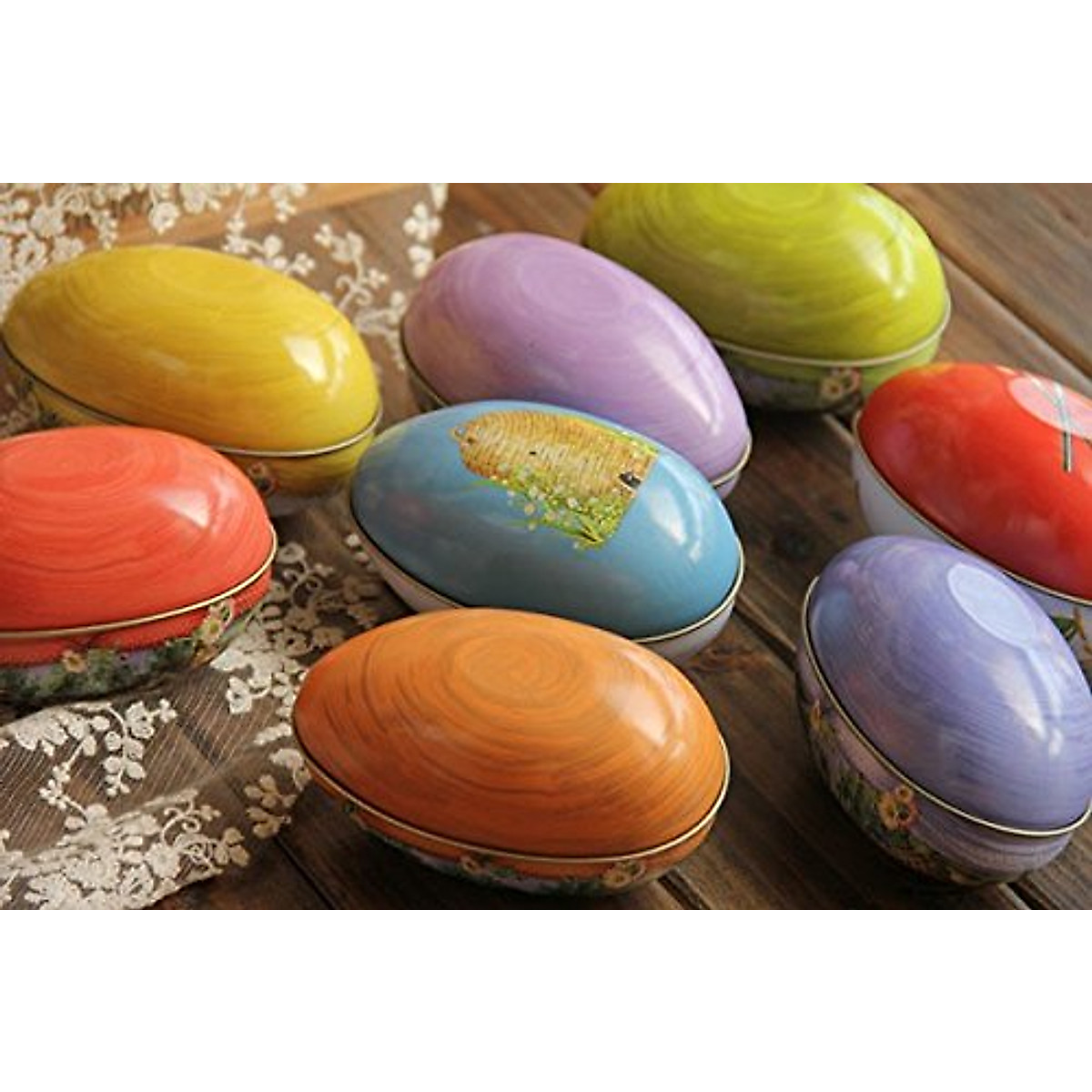 JANIUS Set of 8 Pieces Painted Eggshell Style tin Box for Easter