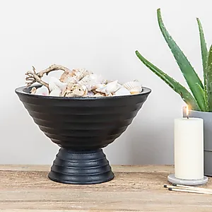 Creative Co-Op Boho Wood Pedestal Serving Bowl, Black Finish