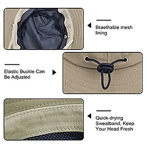 Muryobao Men Sun Hat Summer Wide Brim UPF 50+ UV Protection Bucket Cap Waterproof Foldable Boonie Hats for Safari Fishing Hiking Khaki