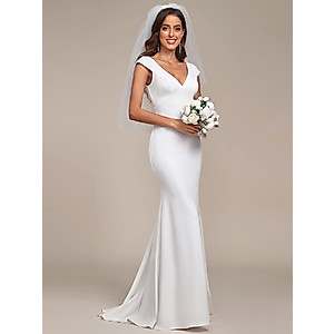 Ever-Pretty Women's Vintage Back Lace Applique Bodycon Mermaid Wedding Gowns for Bride 2022 White US16