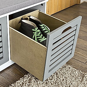 Haotian FSR23-HG, Storage Bench with 3 Drawers & Padded Seat Cushion, Hallway Bench Shoe Cabinet Shoe Bench