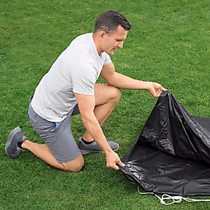 Bestway Flowclear PVC Round 15 Foot Pool Cover for Above Ground Frame Pools with Drain Holes and Secure Tie-Down Ropes, Black (Cover Only)