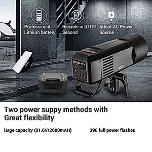 Godox AD400 Pro AD400Pro 400ws GN72 TTL Battery-Powered Monolight, 1/8000 HSS Outdoor Flash Strobe Light, Built-in Godox 2.4G System, 390 Full Power Pops, 0.01-1s Recycle Time, 30w LED Modeling Lamp