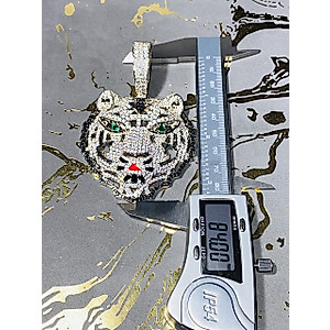 8mm Miami Cuban Link Chain Bengal Tiger Big Custom Cuban Pendant Iced Diamond cz Men Women 925 Italy Men's Choker Chain, 14k White Gold Silver Miami Cuban 6mm Chain Necklace Choker, Diamond Pendant (22" Chain Pendant)