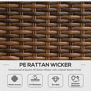 Outsunny 3 Piece Patio Wicker Furniture Set with Storage Loveseat, PE Rattan Conversation Sofa Set, L-Shaped Sectional Couch with Soft Cushions, and Glass Top Coffee Table, Khaki