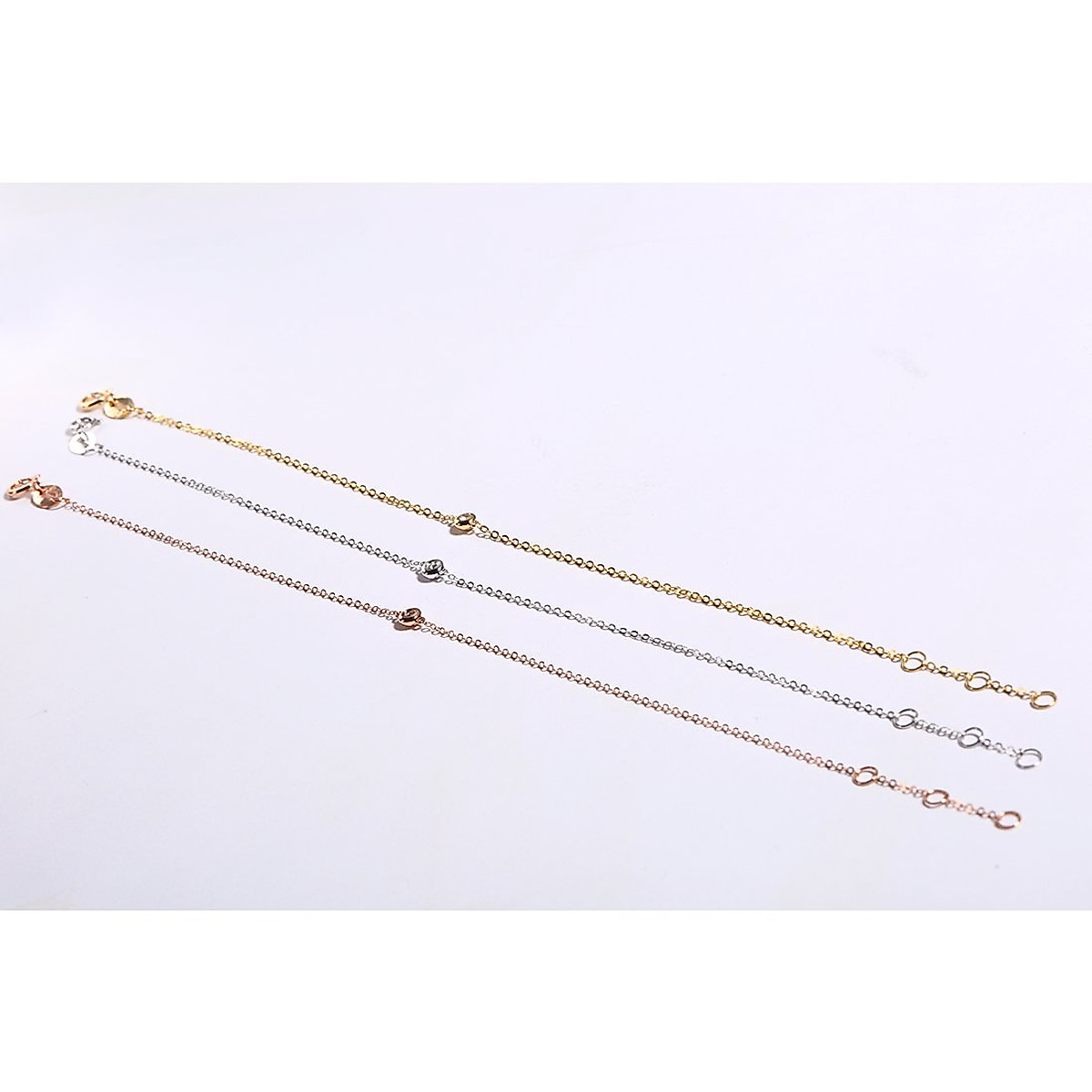 Carleen 18K Solid Gold One Genuine Bezel Set Small Tiny Round 0.015ct Diamond Dainty Bracelet Minimalist Delicate Fine Jewelry For Mom Women Friendship Adjustable (White Gold)