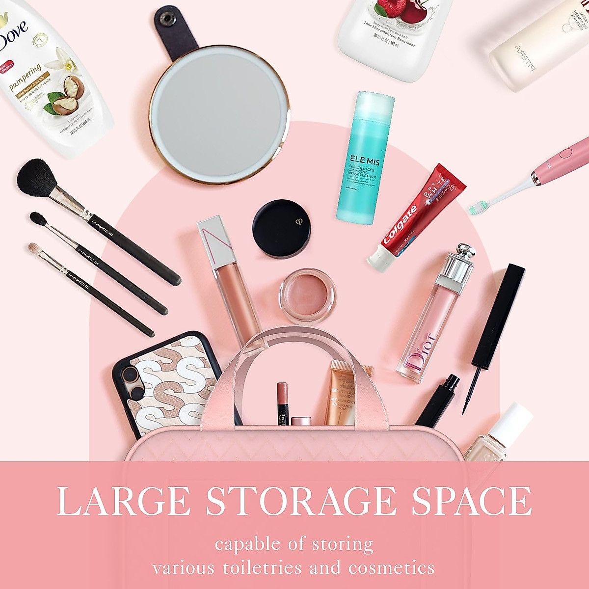 HOTOR Travel Toiletry Bag for Women with Hanging Hook - Portable Cosmetic Case, Toiletry Bag for Traveling Women, Waterproof Travel Essentials, Pink