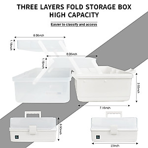 Creahaus 13 inch Art Craft Organizer Storage Box with 3 Layer, Multipurpose Plastic Tool Box with Handle for Sewing, Art Supply, Medicine, Nail, Hair Accessories (White)