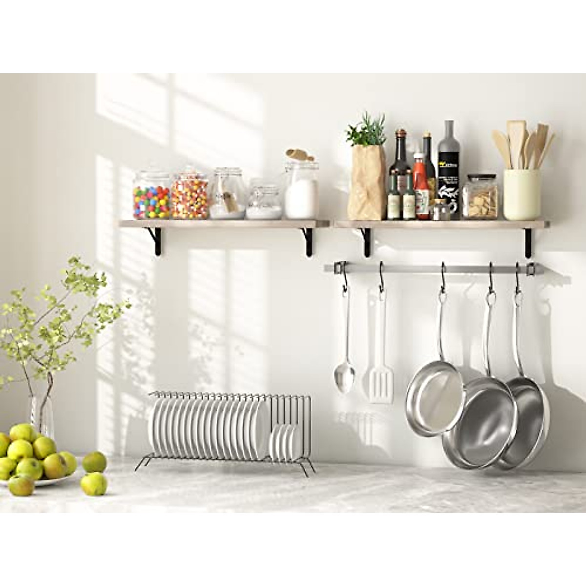 SUPERJARE 23.6 x 7.9in Floating Shelves, Set of 2, Wall Mounted Shelves for Storage, Hanging Book Shelves with Brackets for Bedroom/Living Room/Kitchen/Office/Bathroom - Greige