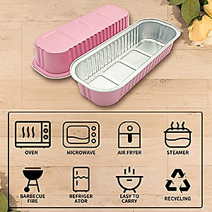 OYEL Mini Cake Pans With Lids 50 Pack, 6.8oz Disposable Rectangle Aluminum Foil Baking Pans,Aluminum Foil Long Baking Cups,cake Liners,Used for Cake Bakery Wedding Birthday Family Party - Pink