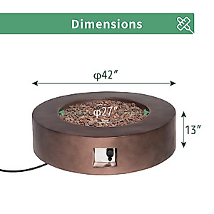 Koncemel Outdoor Propane Fire Pit Table, 42 inch 50,000 BTU Round Gas Fire Table, Cast Concrete Design w Lava Rocks,Waterproof Cover, Ideal Patio Furniture