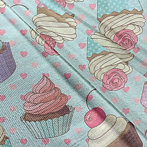 Ambesonne Dessert Tulle Curtains with Rod Pocket, Repeating Pattern of Yummy Cupcakes with Rose and Cherry Toppers on Hearts Backdrop, Sheer Drape for Wedding Party 2 Panels, 108" x 72", Multicolor