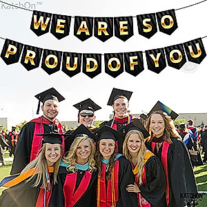 XtraLarge, We Are So Proud Of You Banner - No DIY Required, Graduation Banner | Black and Gold Graduation Party Decorations 2023 | Gold and Black Graduation Backdrop for 2023 Graduation Decorations