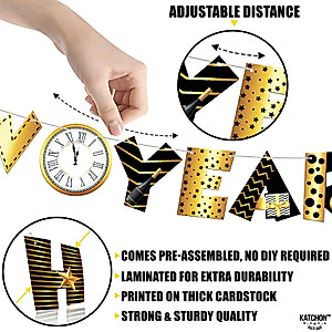 Big, Glitter Happy New Year Banner - 10 Feet, No DIY | Gold Happy New Year Sign for New Years Eve Party Supplies 2023 | New Years Eve Banner for Happy New Year Decorations 2023 | NYE Decorations 2023
