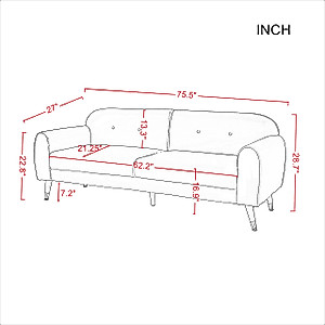 LCH 75" W Loveseat Sofa, Mid Century Modern Decor Furniture, Lovetseat with Wood Legs, Button Tufted Upholstered Love Seat Couch for Living Room, Beige Velvet