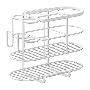 Almencla Iron Hair Dryer Holder Wall Hair Care Tools Organizer Shower Shelf Bathroom Storage Stand Hanger Hair Straightener Stand Bathroom Bedroom, White