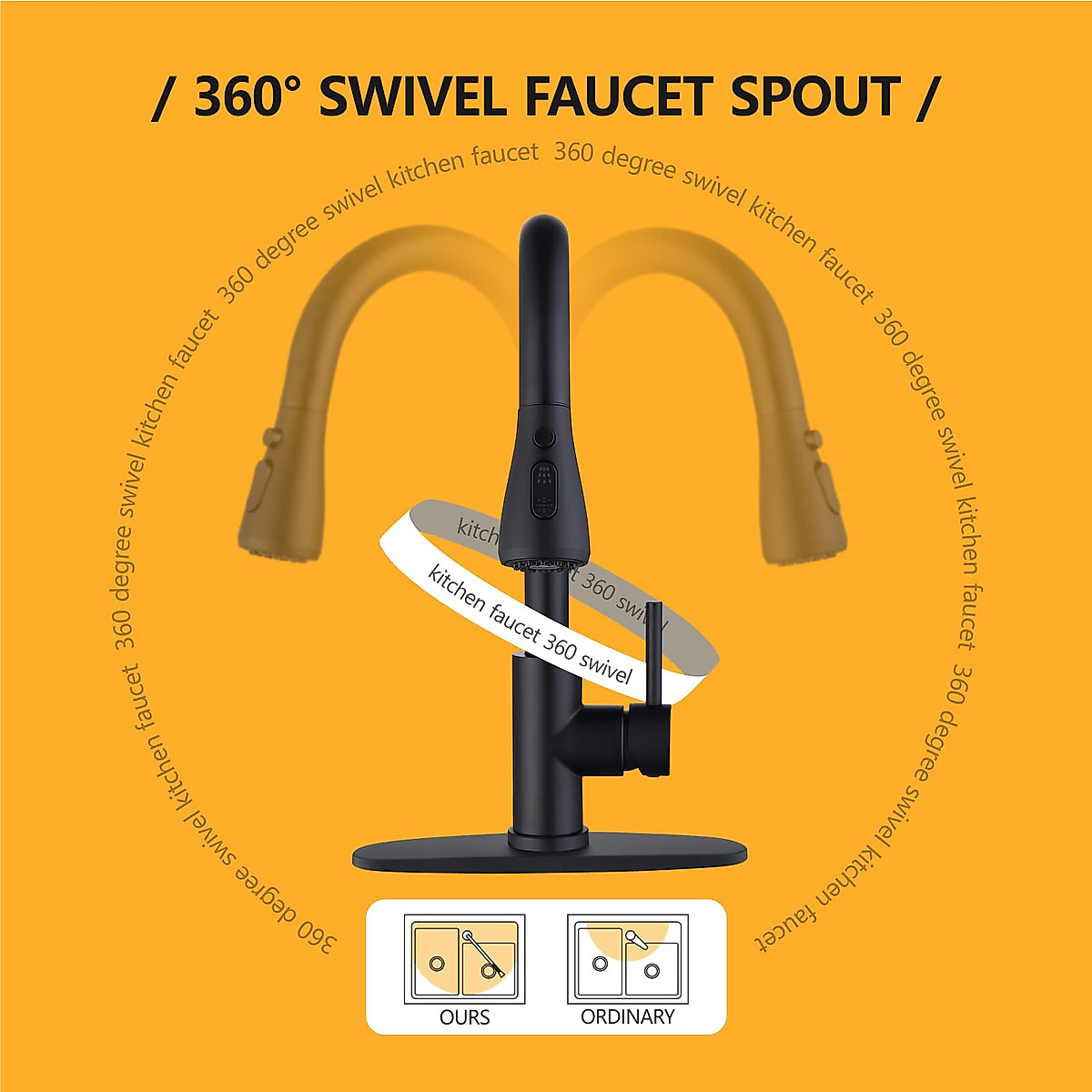 Hiqufet Black Kitchen Faucet with Pull Down Sprayer, Kitchen Sink Faucet with Pull Out Sprayer Fingerprint Resistant Including Escutcheon Plate