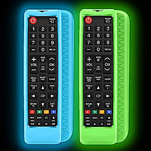 2Pack Silicone Protective Case Sleeve for Samsung LCD LED HDTV 3D Smart TV Remote,Samsung BN59-01199F BN59-01301A Remote Holder Skin,Shockproof Samsung Remote Bumper Back Covers-Glowblue Glowgreen