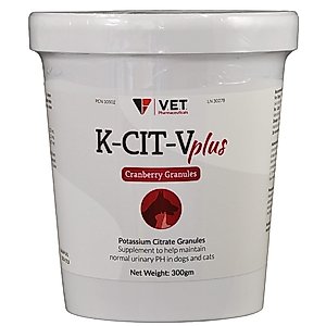 | V.E.T. PHARMACEUTICALS K CIT V Plus Cranberry Granules for Dogs and Cats - 300 gm Urinary pH Support