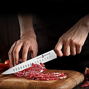 TUO Slicing Knife 9 inch Kitchen Knife Ultra Sharp Carving Knife Hollow Edge Professional Slicer for Vegetables Fruits Meat, AUS-8 Stainless Steel with Pakkawood Handle, Gift Box Ring Lite Series