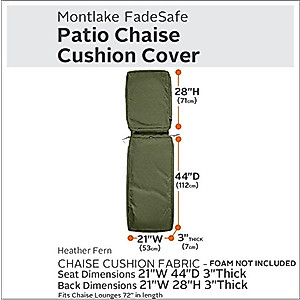 Classic Accessories Montlake FadeSafe Water-Resistant 72 x 21 x 3 Inch Outdoor Chaise Lounge Cushion Slip Cover, Patio Furniture Cushion Cover, Heather Fern Green, Patio Furniture Cushion Covers