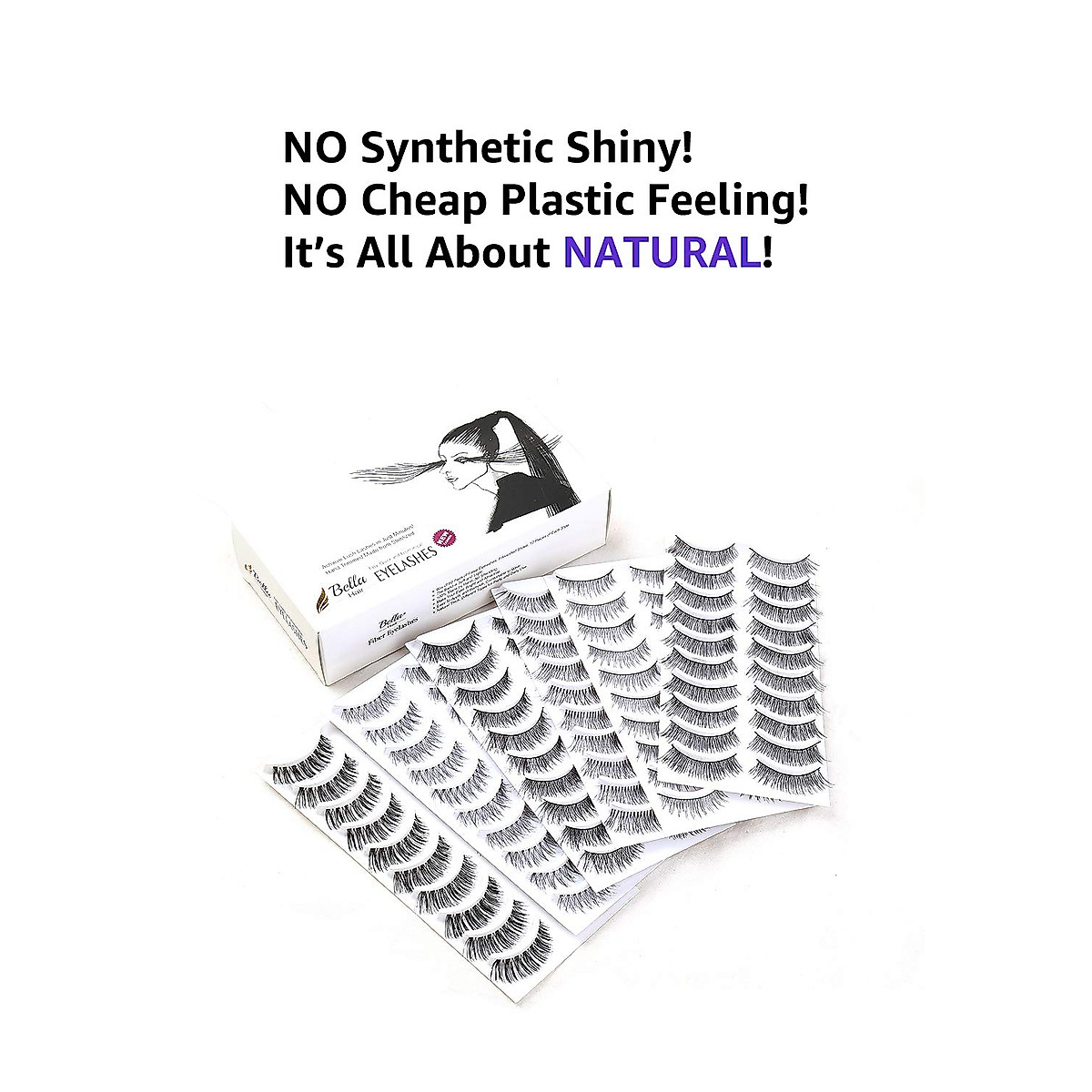 Bella Hair False Eyelashes Variety Pack, 60 Pairs Reusable Handmade Fake Eyelashes in 6 Styles, Specialized Natural Soft, Criss-Cross, Wispies Lashes for Daily, Casual Events, Daytime Outings and More