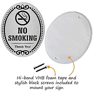SmartSign Premium No Smoking Thank You Sign for Business & Home, 10 Year Warranty | 4" x 5" Aluminum Metal with Adhesive Backing/Sticker, Peel-Off or Use Pre-Punched Holes, Silver Black