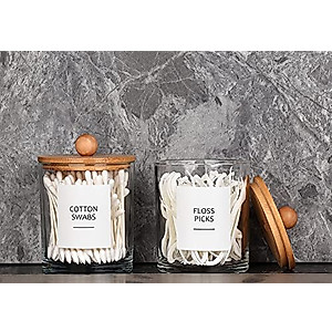 Onsogi Glass Apothecary Jars with Bamboo Lids for Bathroom Organization, Q tip Holder and Cotton Ball Holder are Great for Farmhouse Bathroom Decor, Rustic Bathroom Decor-2 Pack