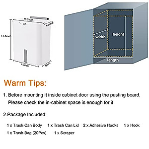 Tiyafuro Upgraded Hanging Trash Can with Lid, 2.4 Gallon Kitchen Compost Bin for Cabinet and Under Sink, Wall-Mounted Indoor Trash Bin for Bathroom Bedroom Office, Waste Basket