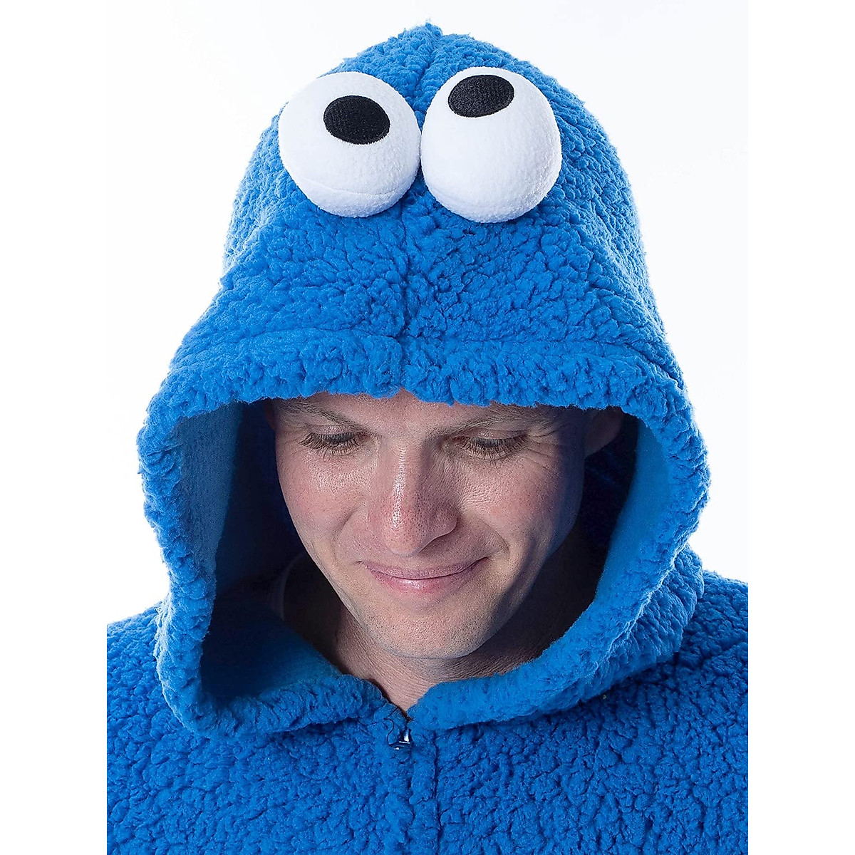 MJC International Sesame Street Adult Cookie Monster Sherpa Union Suit Costume Pajama For Men Women (Large), Cookie Blue