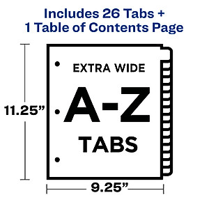 Avery Extra-Wide 26 Tab Dividers for 3 Ring Binders, Customizable Table of Contents, Multicolor Tabs, 1 Set (11166)