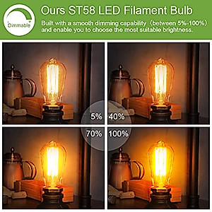 Volxon Dimmable E26 Edison Bulbs 60 Watt LED Equivalent, Vintage Style Antique Light Bulbs, 6W 2700K Warm White, High Brightness 800LM, LED Filament Bulb, 95+ CRI, ETL Listed(4 Pcs)