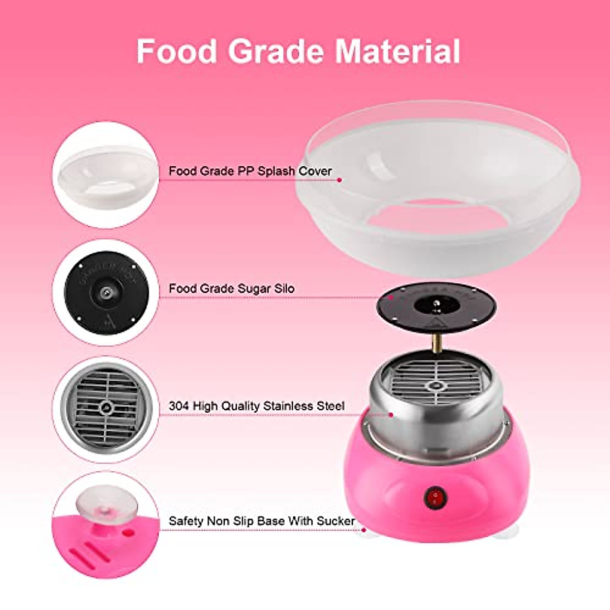 Cotton Candy Machine, 500W Portable Cotton Candy Makers for Kids Birthday Family Party Christmas Gift, Small Hard & Sugar-Free Candy Floss Making Machine with 20 Marshmallow Sticks and Sugar Scoop