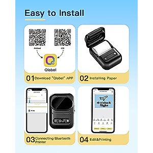 NELKO P110 Label Makers, Portable Bluetooth Thermal Label Printer, Label Maker Machine with Tape for Address, Home, Office, Organization, Compatible with Android & iOS System, with 1 Roll Label, Black